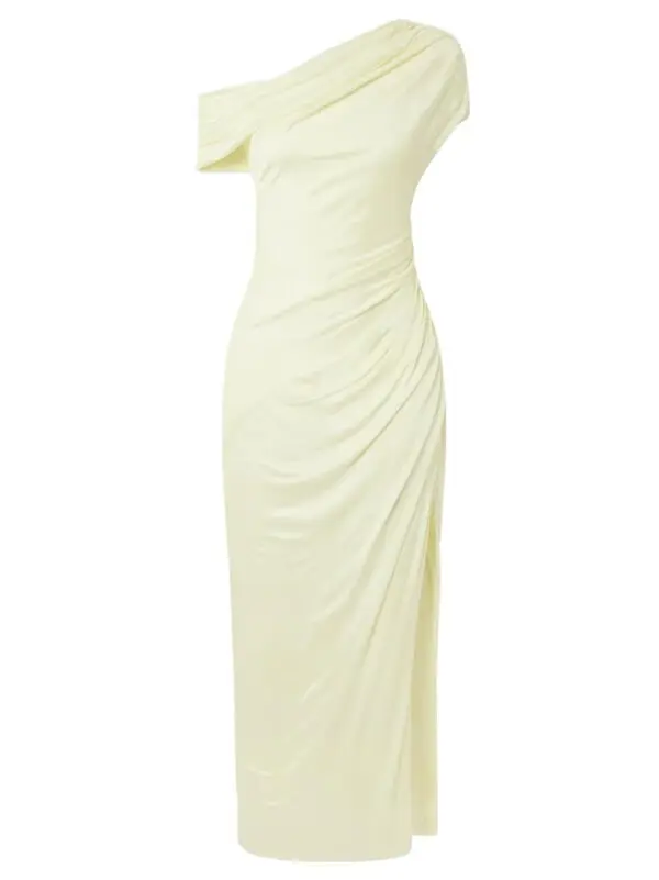 Galvan Fitted Midi Dress With Asymmetrical One-shoulder Design And Side Slit - No