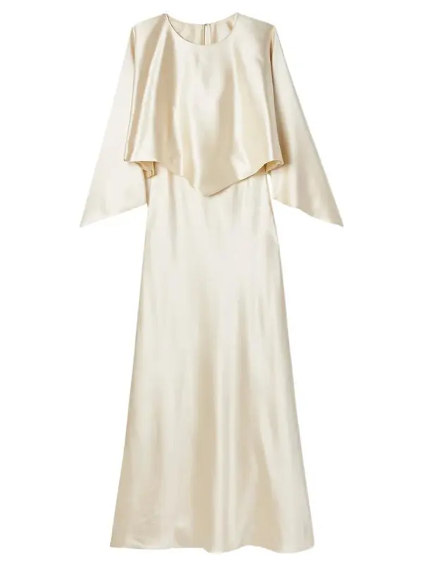 Adam Lippes Satin Cape Overlay Long Sleeve Dress - White
