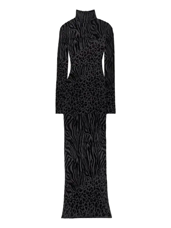 Alex Perry Devoré-velvet Turtleneck Gown With Animal Print - Black