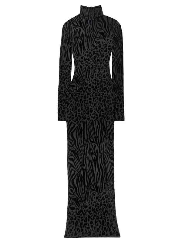 Alex Perry Devoré-velvet Turtleneck Gown With Animal Print - No
