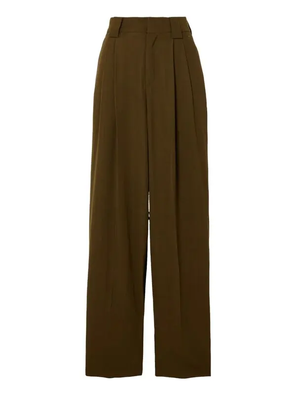 PETAR PETROV Wool Pleated Wide Leg Trousers - Brown