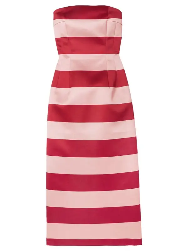 EMILIA WICKSTEAD Strapless Stripe Midi Dress - Red