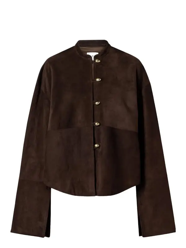 Adam Lippes Paneled Suede Stand Collar Jacket - Black