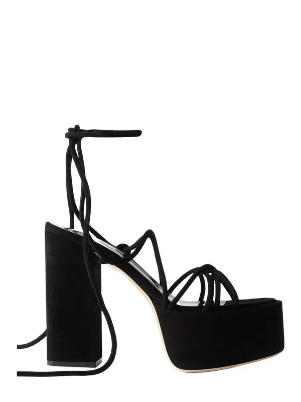 Paris Texas Suede Platform Sandals With Tie Fastening - Black