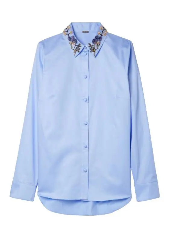 Adam Lippes Embellished Cotton Poplin Shirt - Blue