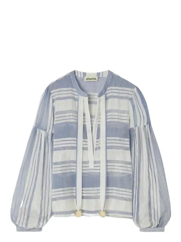 ADMONA Embellished Striped Tulle Shirt - Blue