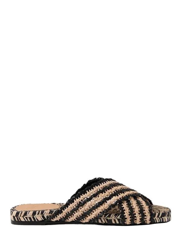CastaÑer Two-tone Patchwork Raffia Slippers - Black