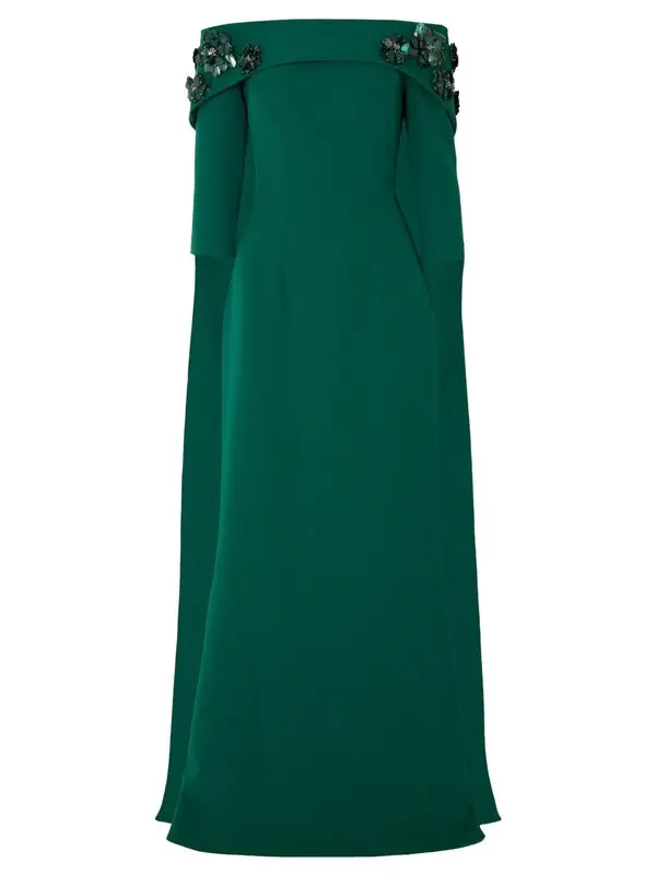 SAFIYAA LONDON Off-the-shoulder Gown With Cape Effect - Green