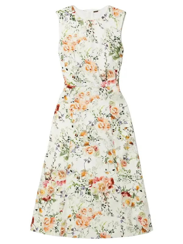 Adam Lippes Floral Print Cotton Blend Twill Midi Dress - No
