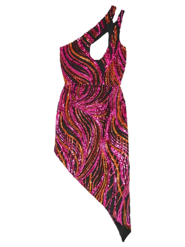 Halpern One-shoulder Cutout Sequined Tulle Mini Dress - No