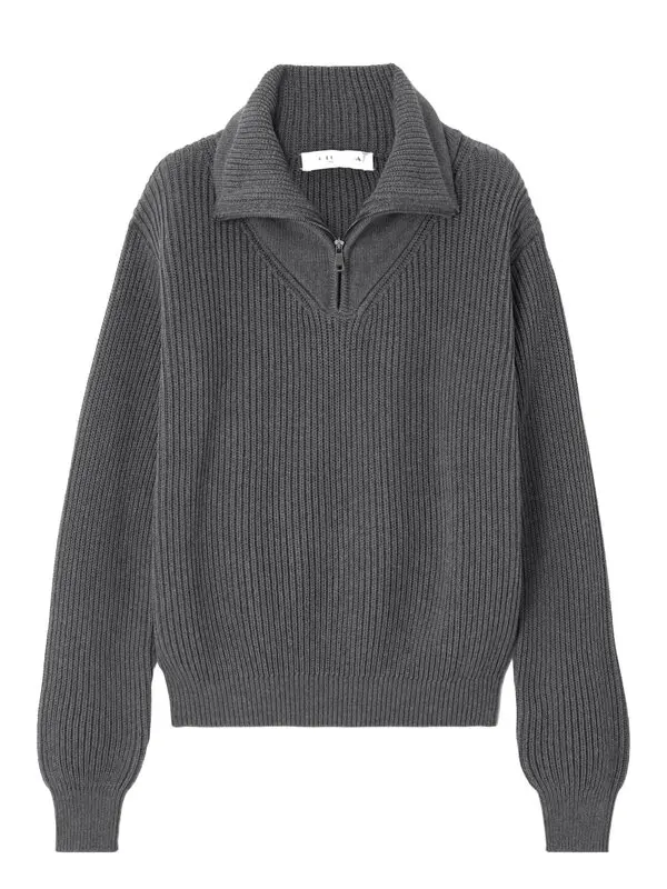 Giuliva Heritage Ribbed Cotton Half-zip Sweater - Black