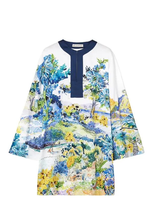 MARY KATRANTZOU Watercolor Landscape Floral Print Straight-cut Top - Multicolor