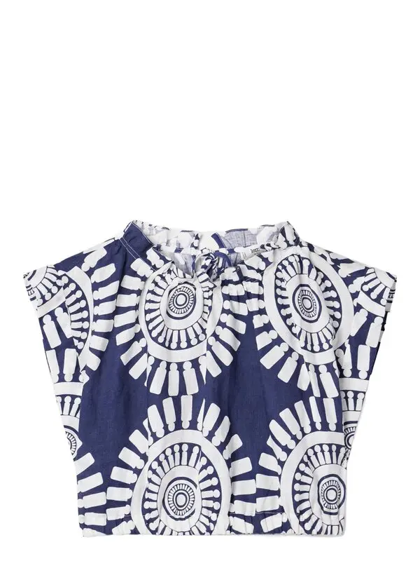 LEMLEM Cropped Printed Linen Top - White