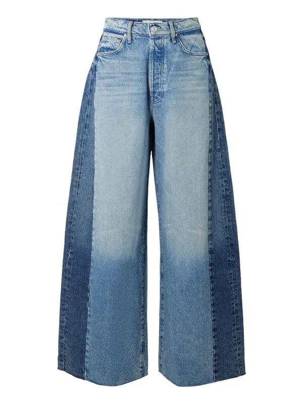 MOTHER Button Fly Wide-leg Jeans With Frayed Hems - Blue