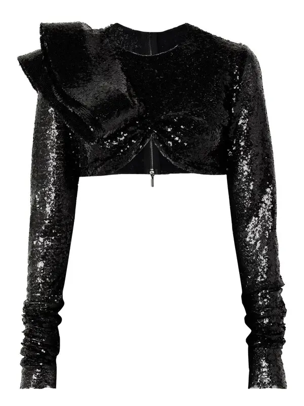 Maticevski Cropped Ruffled Sequin Top - No