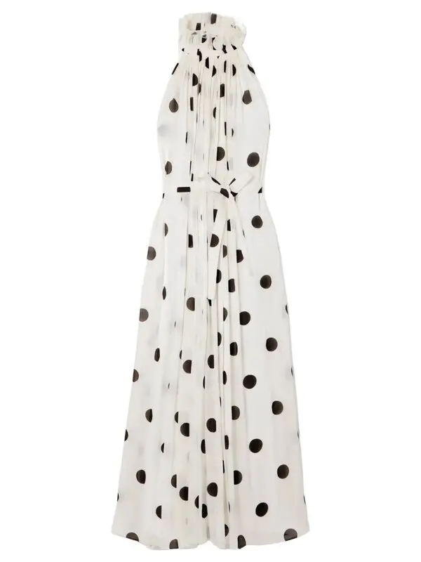 Halpern Polka-dot Crepon Halterneck Midi Dress - White