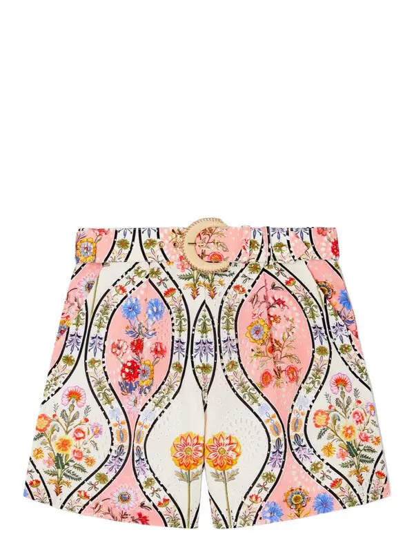 Borgo De Nor A-line Wide Leg Shorts With Raffia Ring Buckle Belt - White