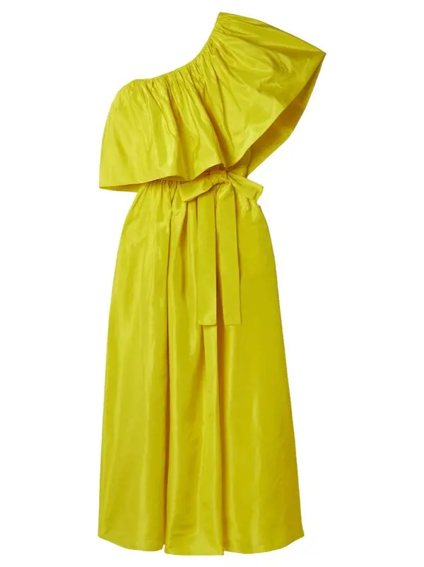Adam Lippes One-shoulder Ruffled Midi Dress - Yellow