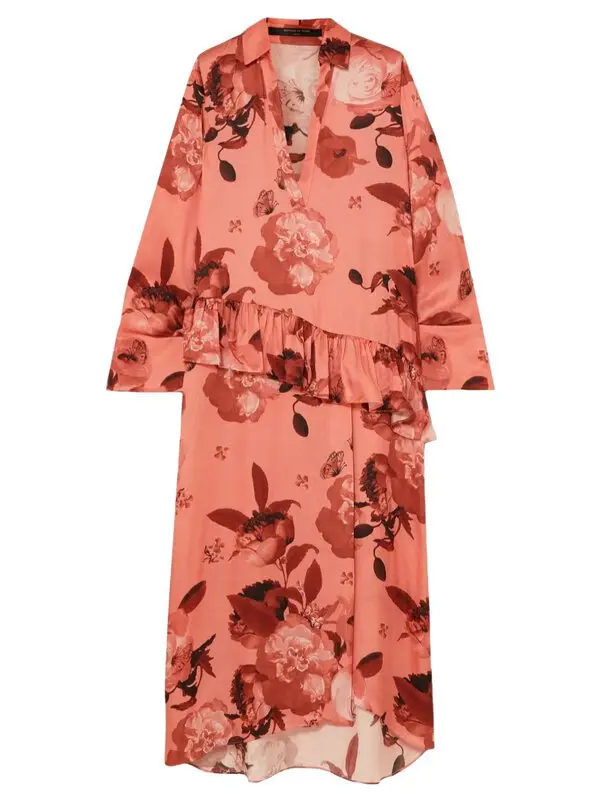 Mother Of Pearl Ruffled Floral-print Satin Midi Dress - No