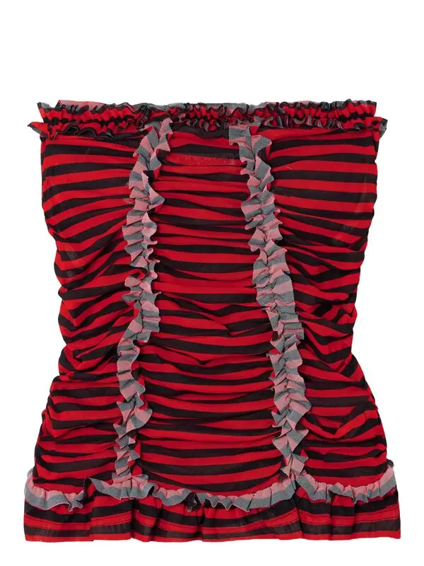 MOLLY GODDARD Strapless Ruffled Striped Tulle Top - No