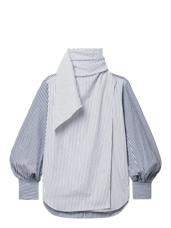 Adam Lippes Striped Cotton-poplin Foulard Turtleneck Blouse - No