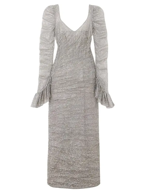SANDRA MANSOUR Ruffled Glittered Tulle Gown - No