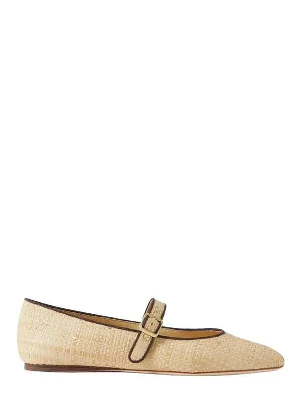 LOEFFLER RANDALL Grosgrain-trimmed Raffia Mary Jane Ballet Flats - No