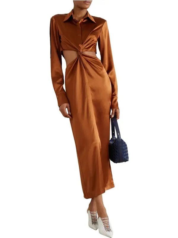 Galvan Twist-front Cutout Satin Maxi Dress - Brown