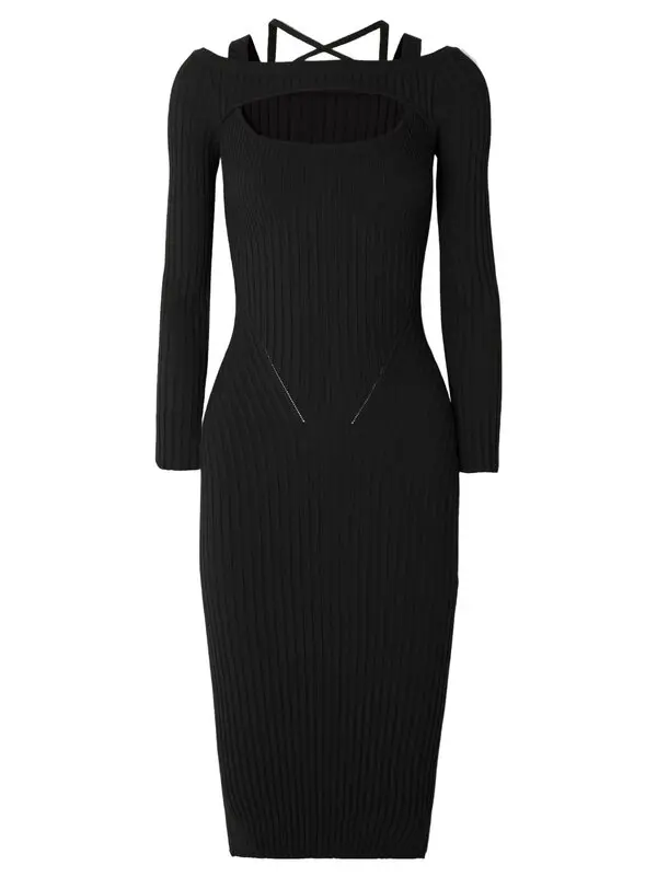 ANDREĀDAMO Ribbed-knit Midi Dress With Cutout Neckline - Black