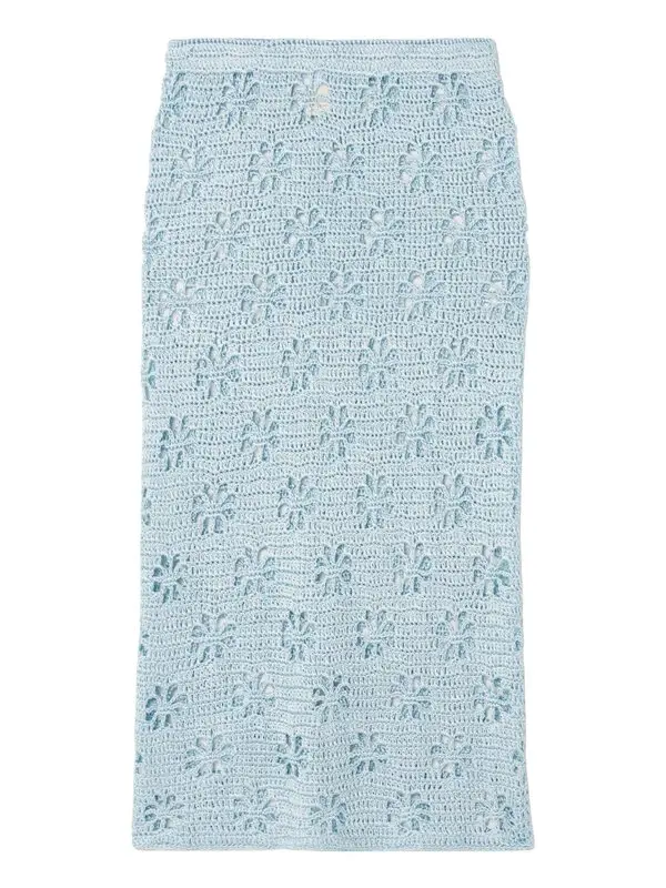 Calle Del Mar Floral Crochet Midi Skirt - Blue
