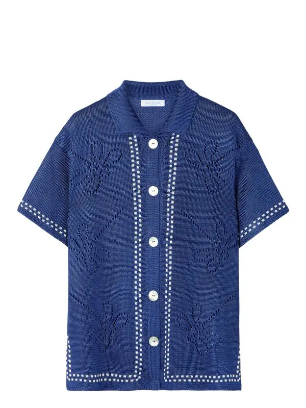 Calle Del Mar Pointelle-knit Shirt With Contrast Trim - Blue