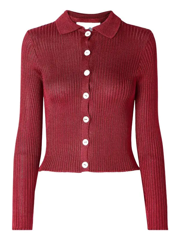 Calle Del Mar Cropped Ribbed-knit Cardigan - Red