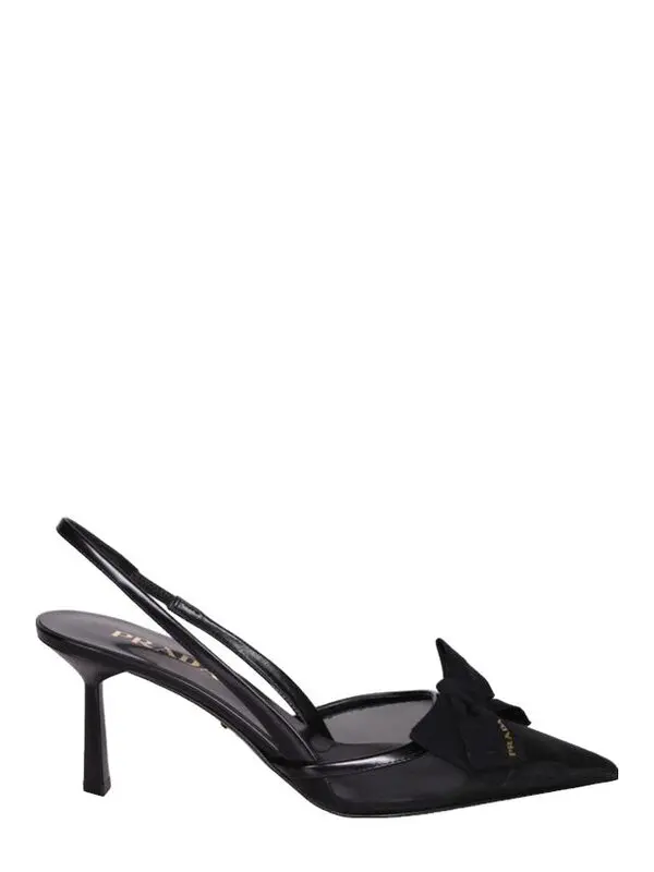 Prada Pointed-toe High-heeled Slingback Sandals With Bow Embellishment - Black