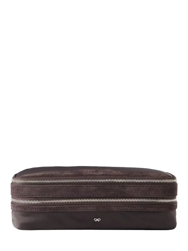 ANYA HINDMARCH Suede-trimmed Shell Cosmetics Case - Brown