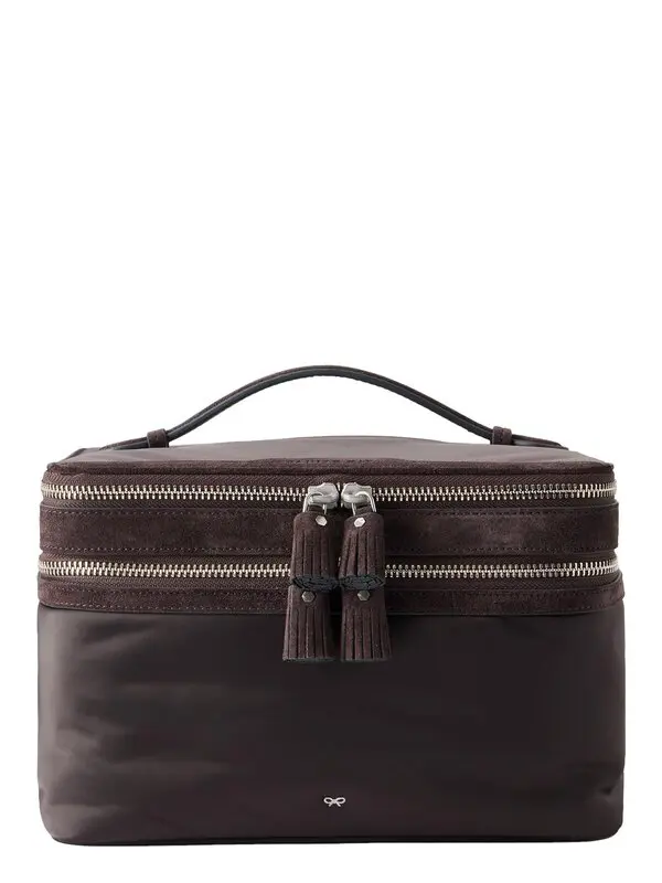 ANYA HINDMARCH Suede-trimmed Shell Vanity Case - Brown