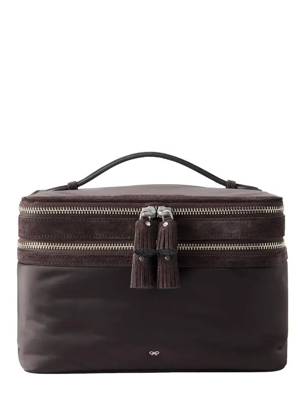 ANYA HINDMARCH Suede-trimmed Shell Vanity Case - Brown