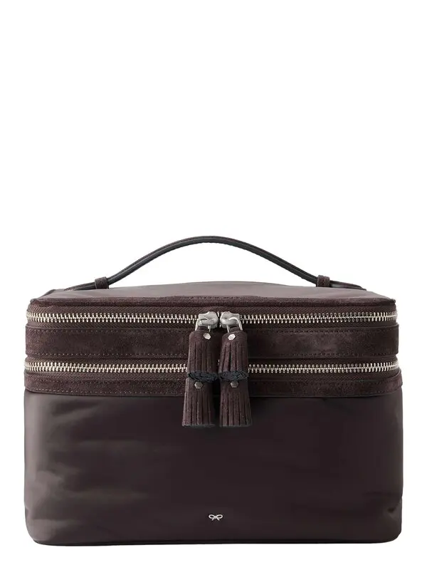ANYA HINDMARCH Suede-trimmed Shell Vanity Case - Chocolate