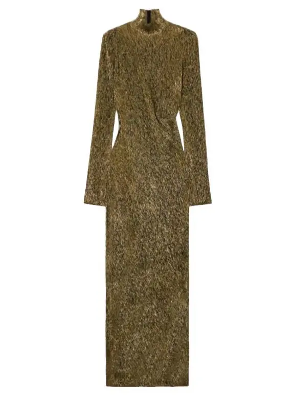 PETAR PETROV Metallic Pleated Maxi Dress - Green