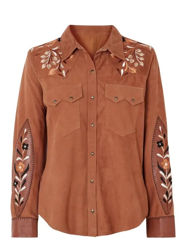 FORTELA Embroidered Suede Shirt - Brown