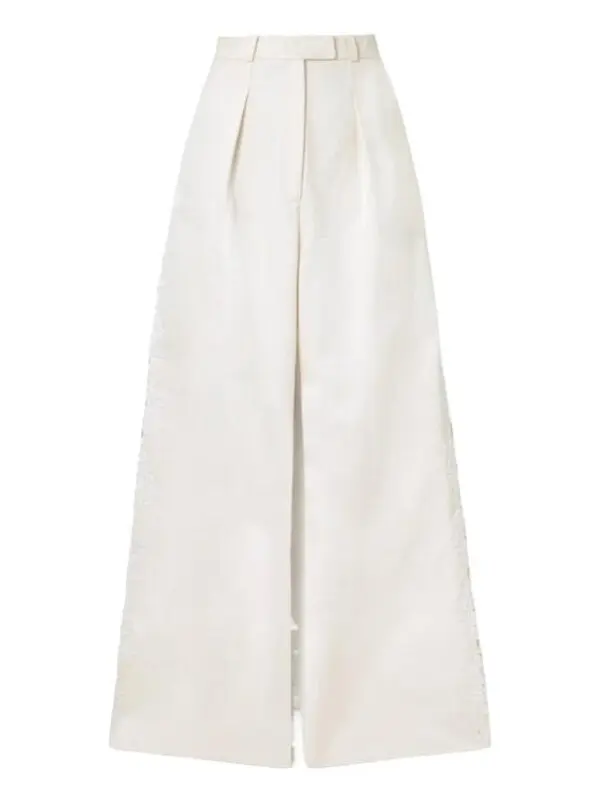 SAFIYAA LONDON Wide-leg Trousers With Raised Lace Trim - White