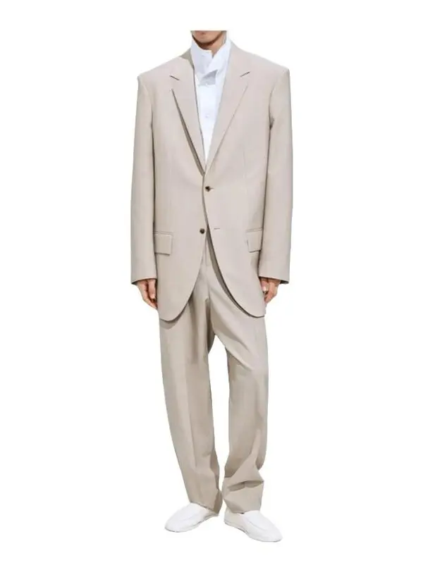 Bottega Veneta Wool And Cotton Tailored Pants - Beige/light Blue