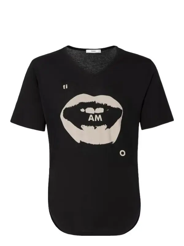 Fendi Ti Amo Print V-neck T-shirt - Black