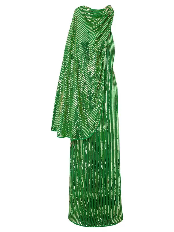 Johanna Ortiz Convertible Embellished Silk Crepe De Chine Maxi Dress - Green