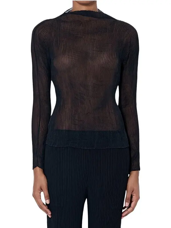 Issey Miyake Sheer Pleated Top - Black