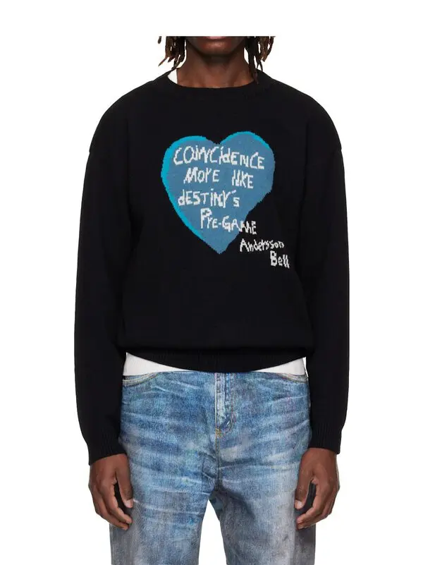 Andersson Bell Heart Pattern Crew Neck Sweater - Black