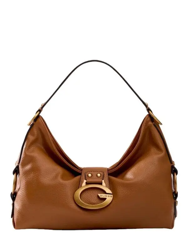 Guess Camden Logo-plaque Pebbled Midi Shoulder Bag - Brown