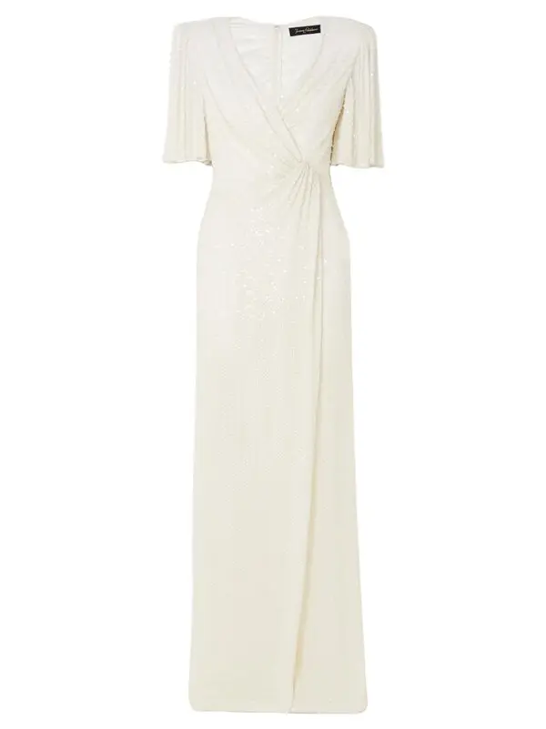 Jenny Packham Embellished Draped Wrap Gown - White