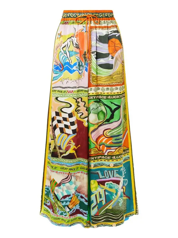 ALEMAIS Printed Satin Wide Leg Pants - No