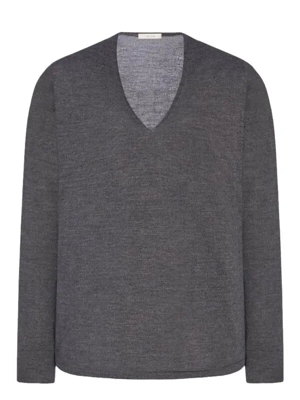 THE ROW Pruce Long Sleeve V-neck Top - Medium Gray