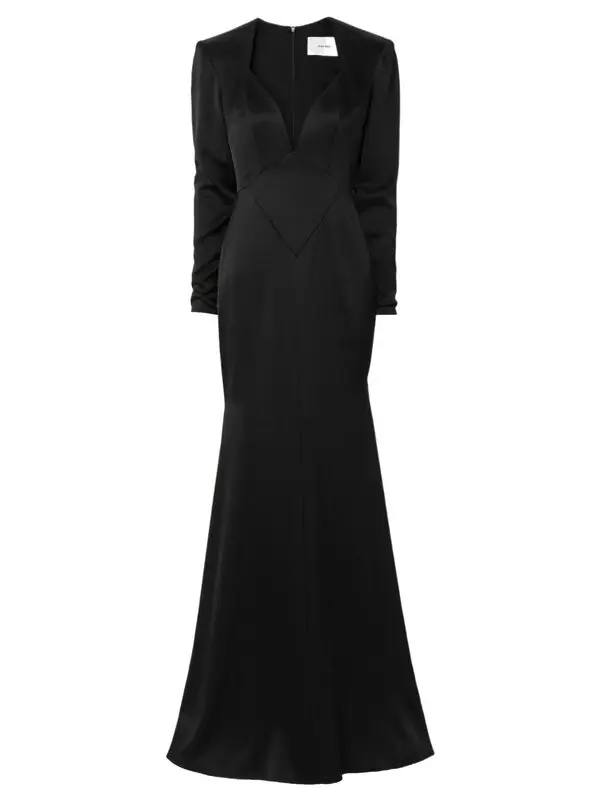 Alex Perry Satin Long Sleeve Evening Gown - Black